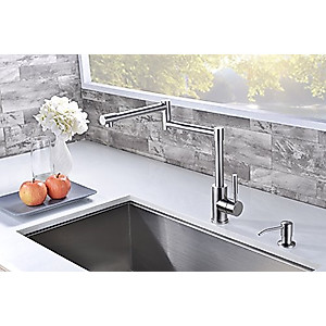 Heouty Modern Single Handle 2 Joints Free Rotating SUS304 Stainless Steel Pot Filler Faucet, Brushed Nickel Deck Mounted Kitchen Sink Faucet