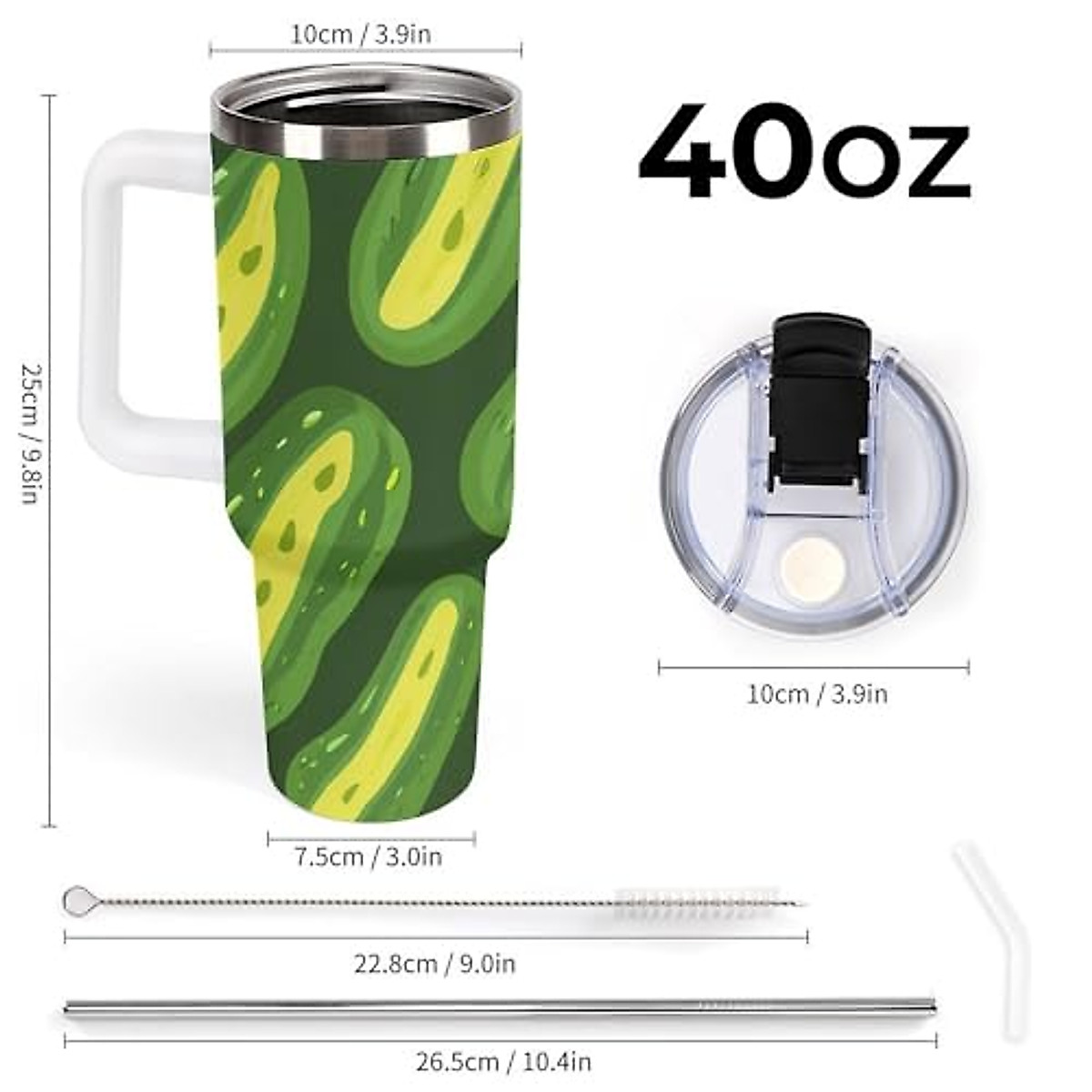Abstract Cucumbers Pickles 40oz Water Bottle Double Wall Insulated Tumbler with Handle Leakproof Travel Mug White-style