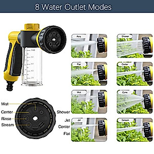 Garden Hose Nozzle, High Pressure Spray Gun Nozzle, 8 Spray Patterns for Watering Plants, Lawn, Patio, Cleaning, Showering Pet with 3.5oz/100cc Soap Dispenser Bottle