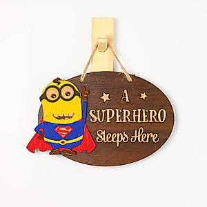 A Superhero Sleeps Here Door Hanger, Baby Boy Hanging Sign, Bedroom Door Hanger, 3D Wood Sign, Baby Bedroom Door Sign, Baby Boy Room Wood Hanging Sign