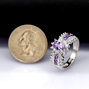 Uloveido Women Rhodium Plated Oval Cubic Zirconia Purple Promise Ring Wedding Party Jewelry For Her Bridal Bridesmaid (Size 9, Purple) J560