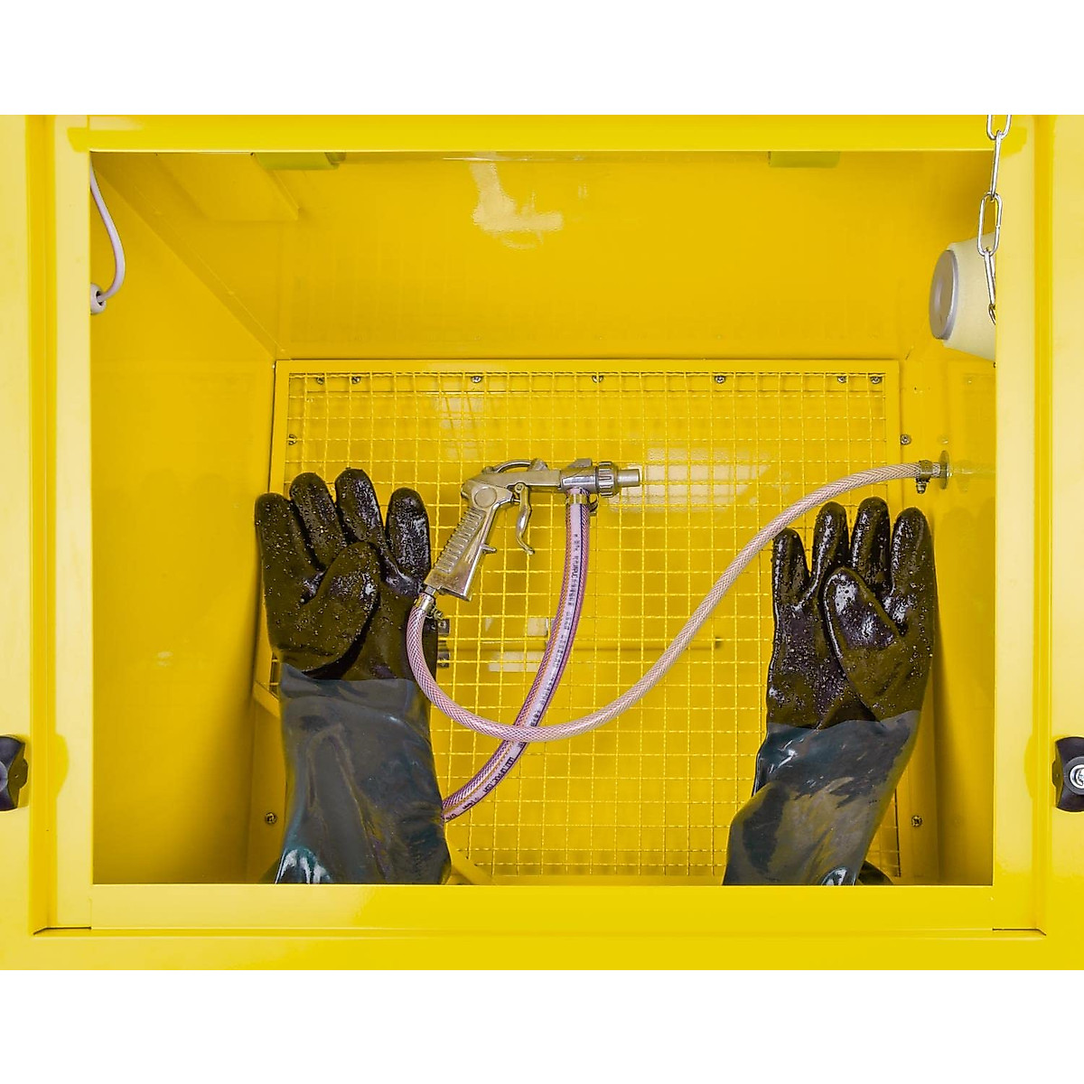 JEGS Bench Top Portable Sand Blaster Cabinet Kit - 15-25 CFM at 40-120 PSI Power Sand Blasters - Heavy Duty Steel Construction Sandblasting Cabinet - 23” x 19” x 14” Sand Blast Cabinet Work Area