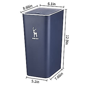 Trash Can, Plastic Garbage Can,2 Gallon Waste Basket for Bathroom, Bedroom, Modern Home Garbage Bin with Push Button, Office Trash Bin for Living Room,Toilet, Outdoor (Navy Blue)