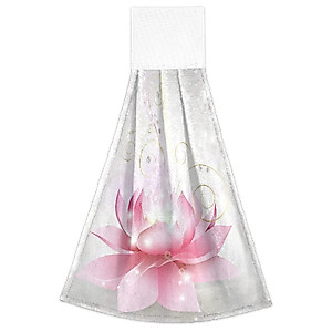 Boccsty Lotus Flower Hanging Kitchen Towels 2 Pieces Glitter Floral Dish Cloth Tie Towels Hand Towel Tea Bar Towels for Bathroom Farmhous Housewarming Tabletop Home Decor