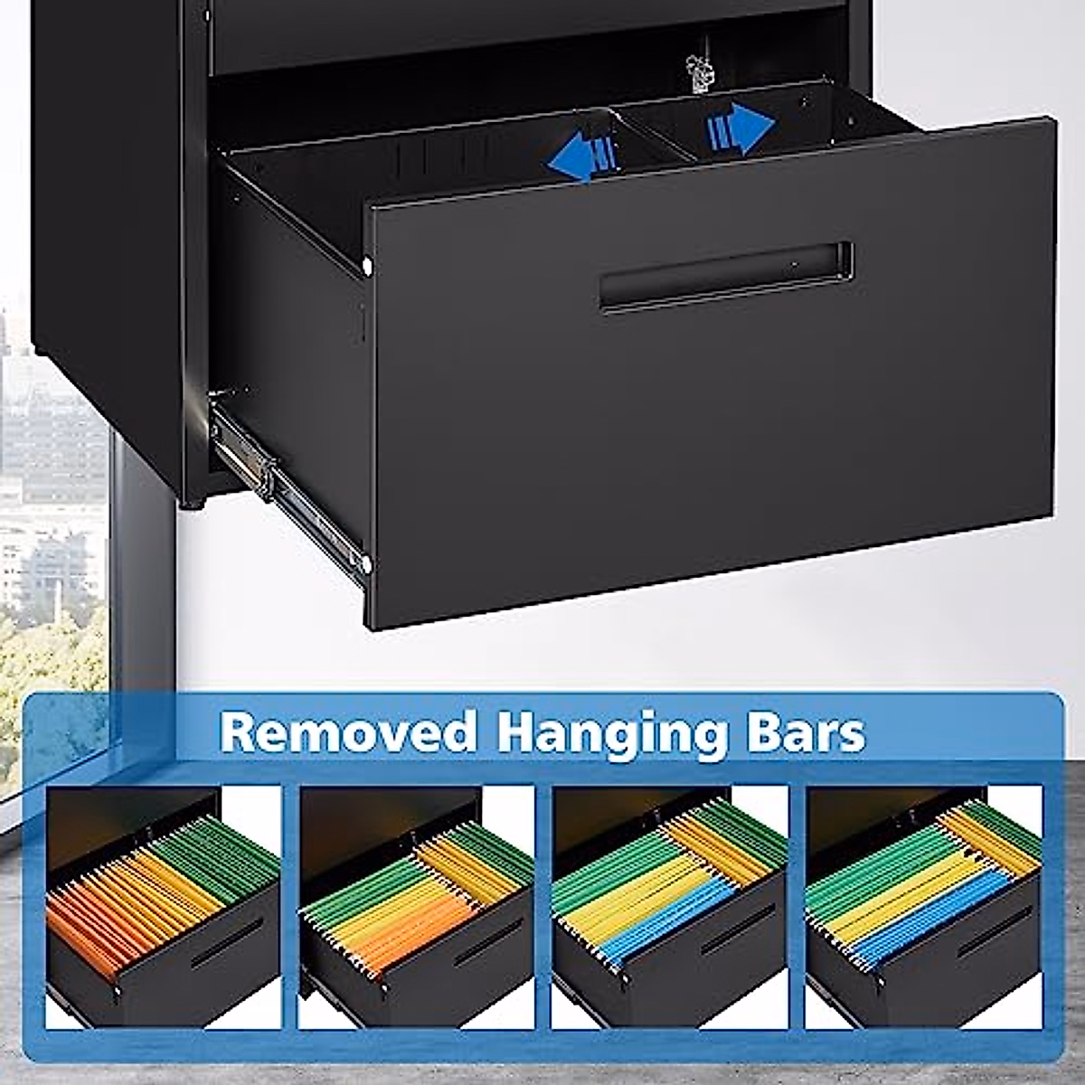 BYNSOE 2 Drawer Lateral File Cabinet with Shelving Metal Filing Cabinet with Lock Office Home File Cabinet for A4 Legal/Letter,Assembly Required (Black, 2 Drawers with Shelving)