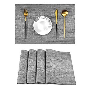Leetaltree Grey Placemats, Heat Resistant Non-Slip Place mats for Dining Table, Washable Durable PVC Vinyl Woven Table Mats (Set of 4)