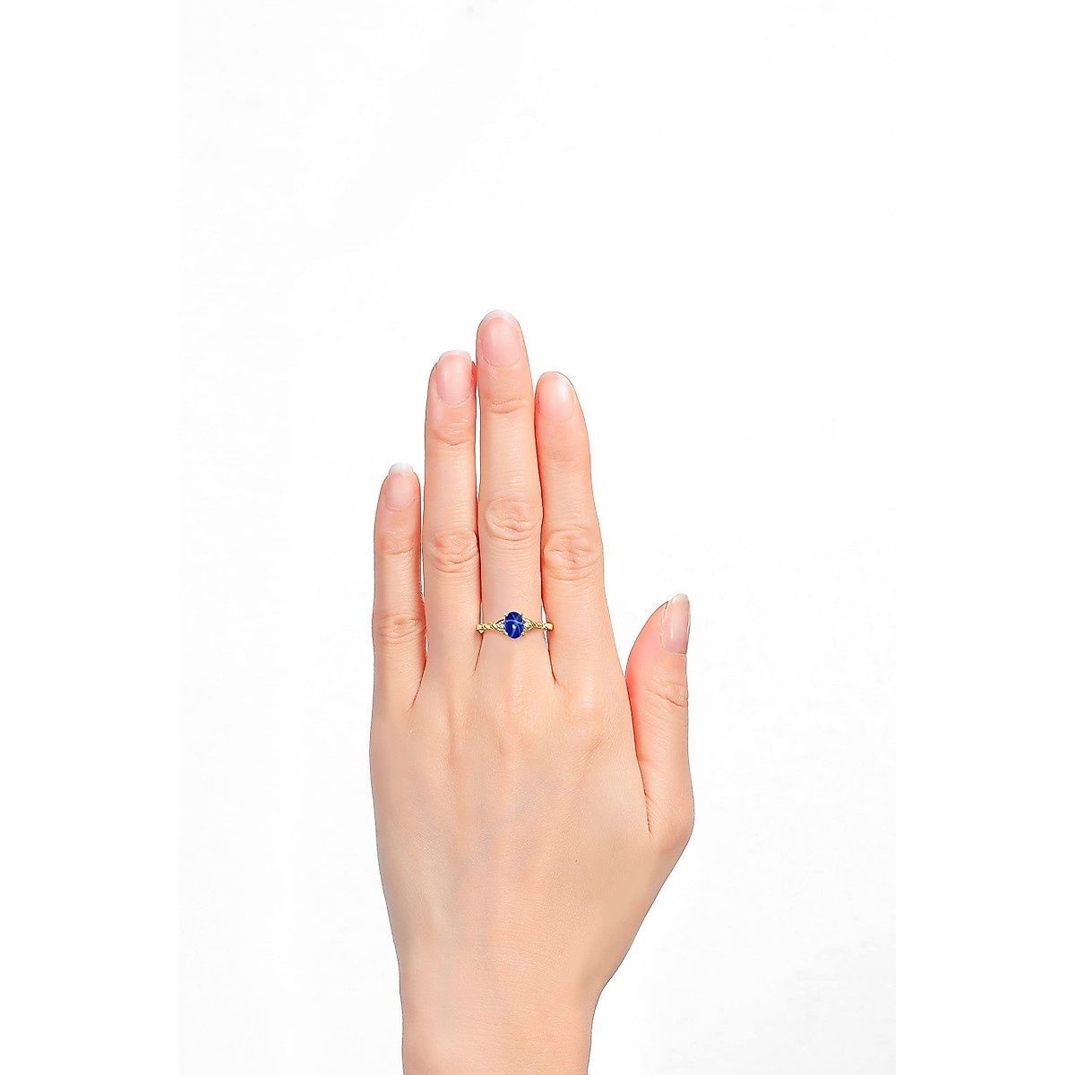 Rylos Diamond & Blue Star Sapphire Ring Set In Yellow Gold Plated Silver Solitaire