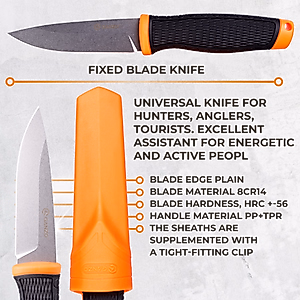 Ganzo G806-OR Fixed Blade Knife 8CR14 Stainless Steel Blade Ergonomic Anti-Slip Handle Camping Hunting Fishing Outdoor EDC Knife with Sheath (Orange)
