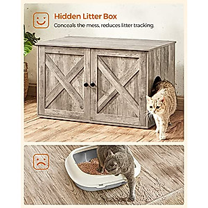 Feandrea Cat Litter Box Enclosure, Litter Box Furniture Hidden with Removable Divider, Indoor Cat House, End Table, 31.5 x 20.9 x 19.7 Inches, Greige UPCL002G01