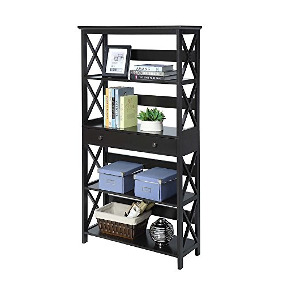 Convenience Concepts Oxford 5 Tier Bookcase with Drawer, Black
