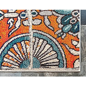 Unique Loom Estrella Collection Floral, Geometric, Vibrant, Modern, Abstract Area Rug (3' 3 x 5' 3 Rectangular, Orange/Blue)