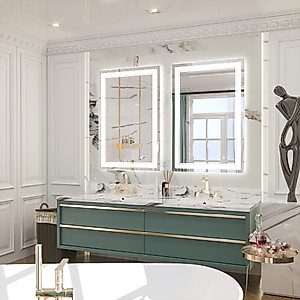 Keonjinn LED Mirror for Bathroom, 36 x 24 Inch, Wall Mounted, Dimmable, Anti-Fog, IP54 Waterproof, 3 Year Warranty