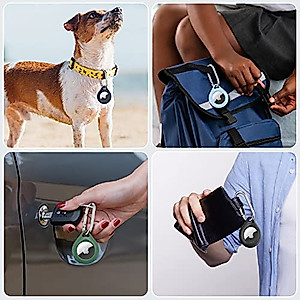 R-fun Airtag Holder,4 Packs Apple Airtags with Metal Keychain, Multi-Color Protective Silicone Airtag Case Key Ring for Luggage, Dog Collar, Keys, Anti-Scratch Protective - (Black,Blue,Sky Blue,Green)