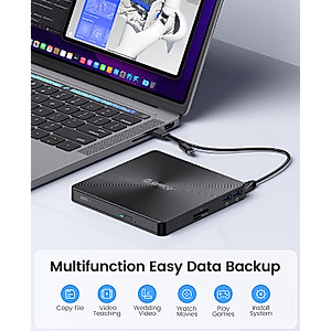 ORICO External CD DVD Drive for Laptop PC with USB Ports and TF/SD Card Slots Portable DVD Disc Drive Support M-DISC Compatible Windows Linux OS Mac System