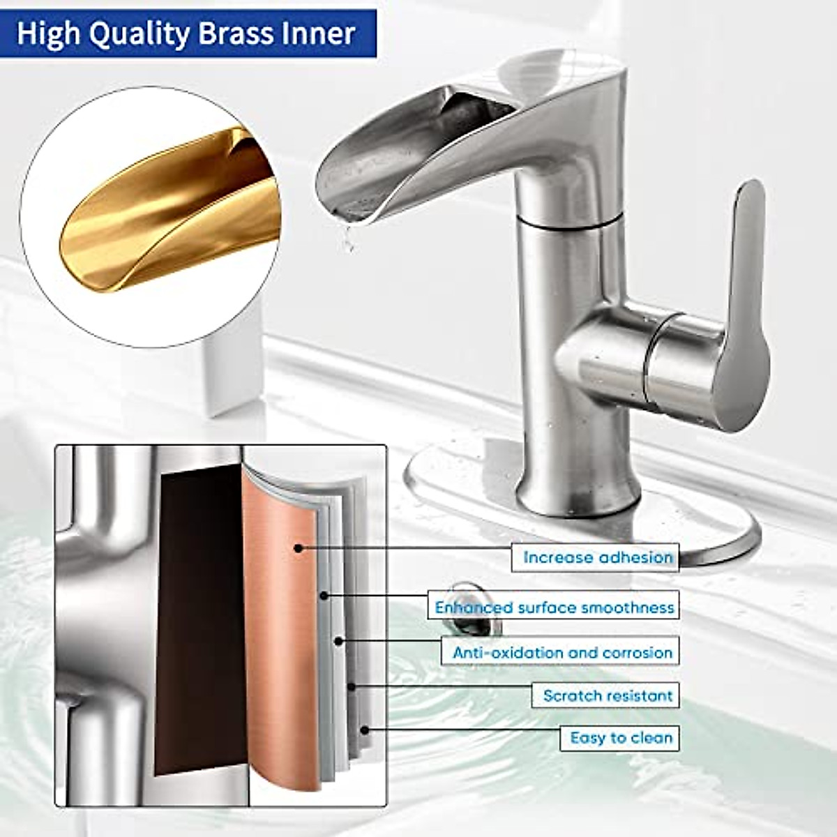 VXV LED Bathroom Sink Faucet, Single Handle Brushed Nickel Bathroom Faucets, Faucet for Bathroom Sink with Pop Up Drain and Deck Plate,1or 3 Hole