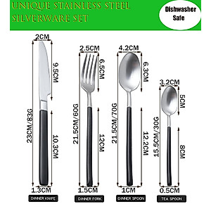 Thomaso 24-piece Black Handle and Silver Silverware Set,1810 Stainless Steel Flatware Service for 6, Cutlery Set with Black Streamlined Handle,Silver Spoons and Forks Set, Dishwasher Safe