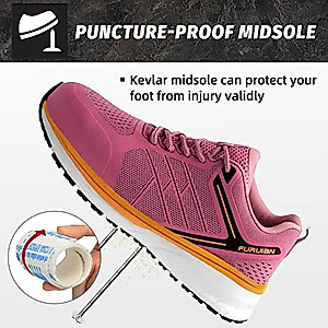 Furuian Steel Toe Shoes for Women Lightweight Safety Indestructible Sneakers Slip Resistant Work Utility Shoes Pink