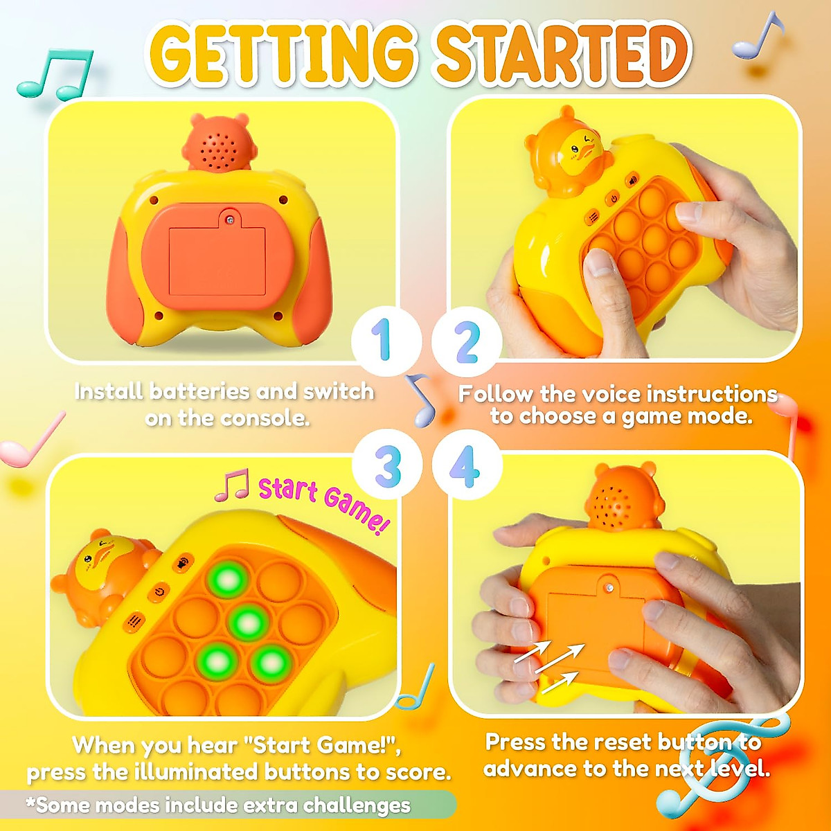 Marlo & Buzz Quick Push Toy with Popit Game Controller, Pop Fidget Animal with LED Electronic Popper - Improve Kids Reaction Speed and Reflexes, Fast Bubble Light Toy, Pocket Game