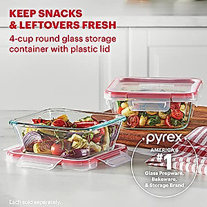 Pyrex Freshlock Glass Food Storage Container, Airtight & Leakproof Locking Lids, Freezer Dishwasher Microwave Safe, 4 Cup (Square)