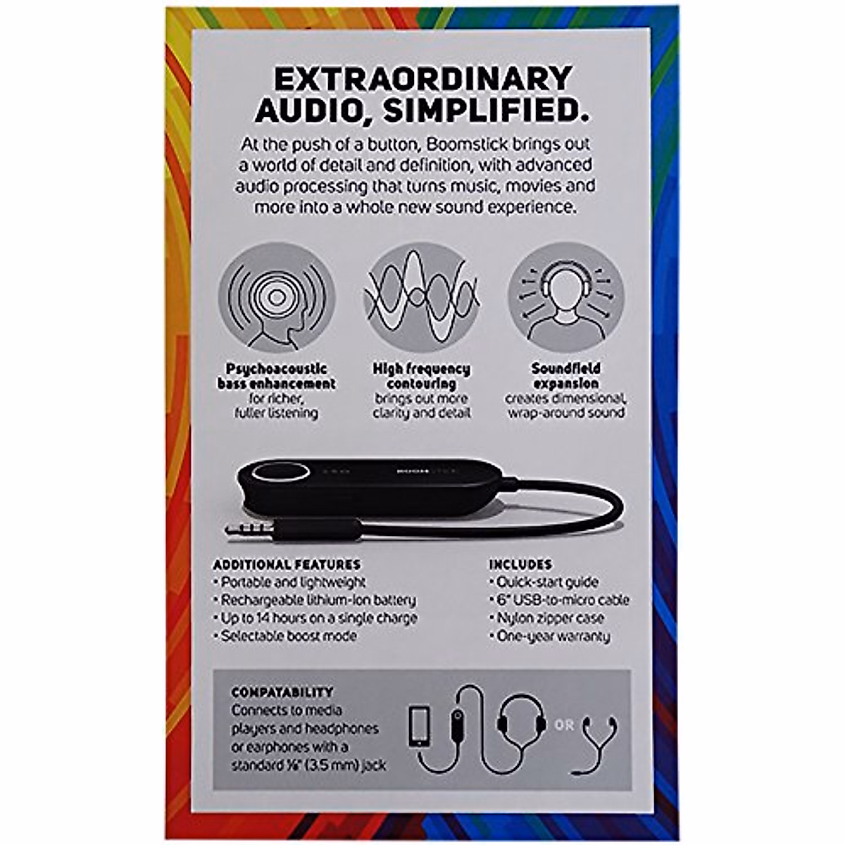 BoomCloud 360 Boomstick in-Line Wired Headphone Audio Enchancer Amp and Signal Processor - Black