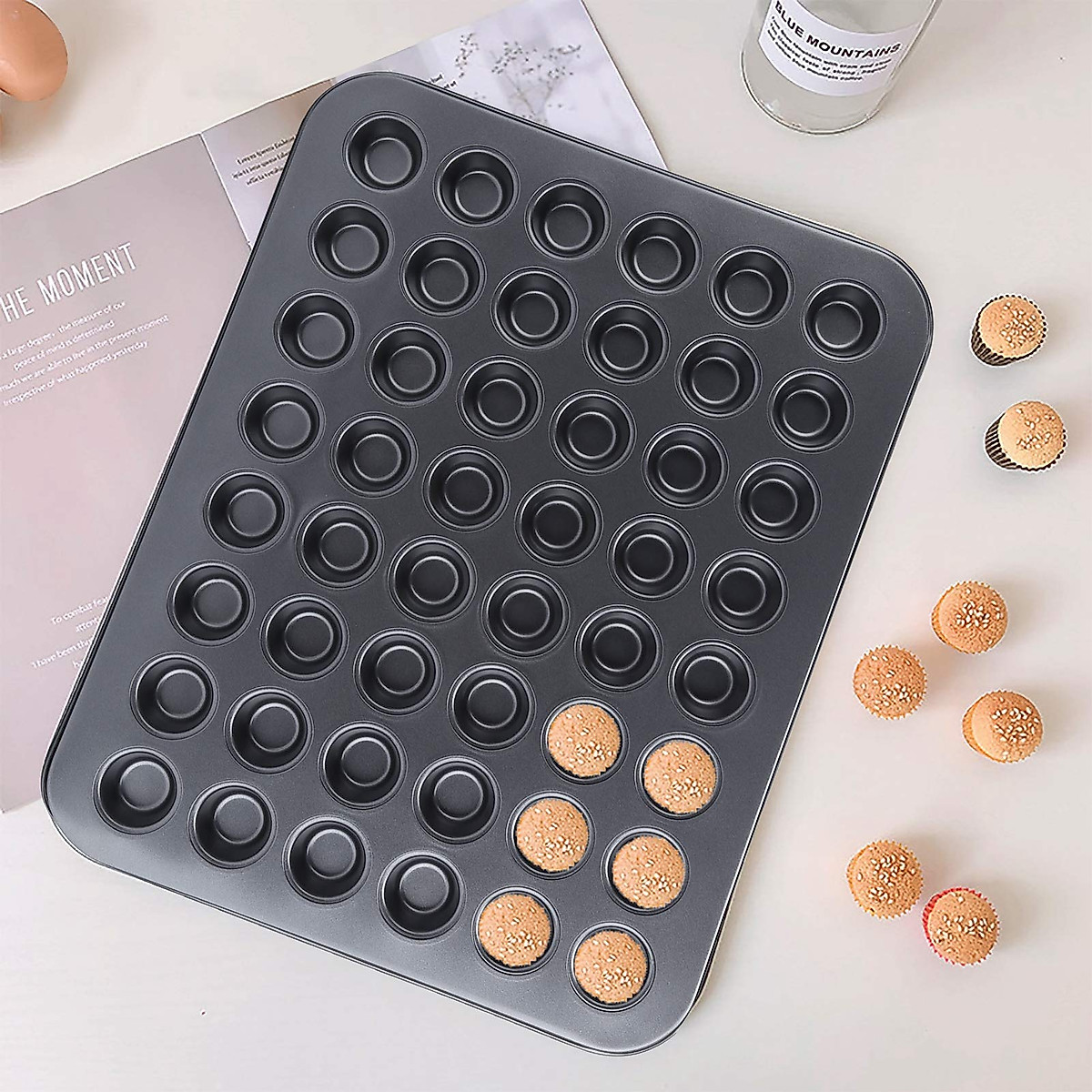 GOTOTOP Cupcake Pan, 48‑Cup Nonstick Mini Round Cupcake Pan Tray Baking Mould Bakeware Cooking Accessory, 48 Cups Muffin and Cupcake Pan, Grey