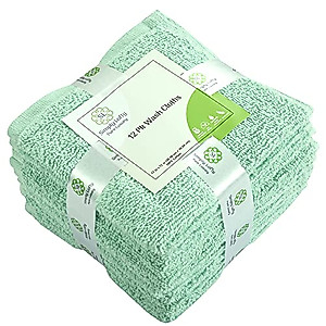 SIMPLY LOFTY Cotton Washcloths 12” x 12” (12 Pack) Premium Fingertip Towels Highly Absorbent Facial Towels for Bathroom 100% Ring Spun Cotton Wash Cloth Set (Aqua Mint)