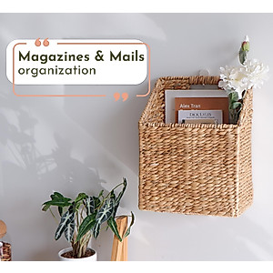 CHI AN HOME Wicker Hanging Storage Baskets, Set of 2 Hanging Wall Baskets, Mail Baskets for Wall, Hanging Baskets for Organizing Files, Books, Accessories