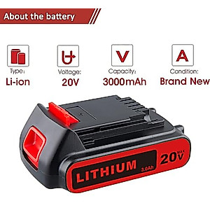 VANON 3.0Ah LBXR20 Replacement for Black and Decker 20V Lithium Battery Compatible with Black & Decker 20v Lithium Battery LB20 LBX20 LST220 LBXR2020-OPE LBXR20B-2 LB2X4020 Drill Cordless Tools 2Pack