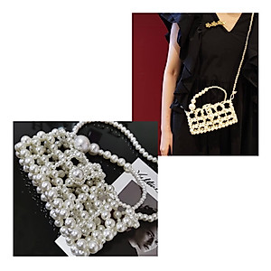YUSHINY Women Acrylic Pearl Beaded Handmade Crossbody Hollow Evening Cellphone Bag