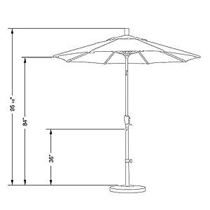 California Umbrella 7.5' Round Aluminum Market Umbrella, Crank Lift, Push Button Tilt, Black Pole, Sunbrella Jockey Red