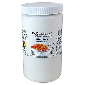 Essential Depot Ascorbic Acid Powder - Vitamin C - 2.2 lbs - 1 KG - USP - Safety Sealed HDPE Container with resealable Cap