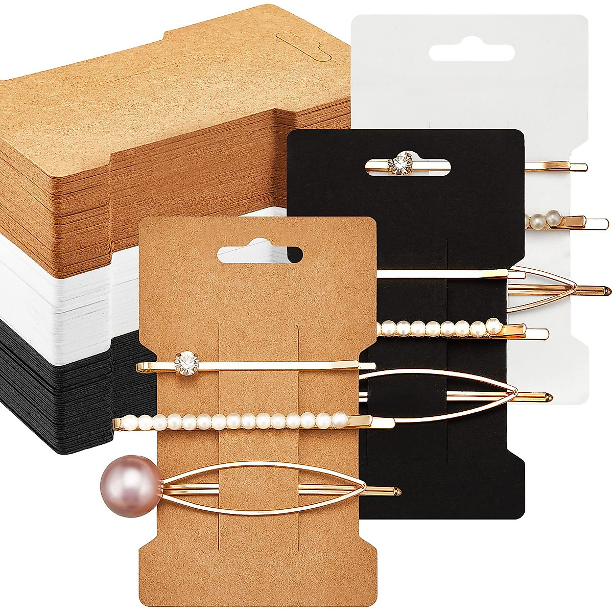 Outus 120 Pieces Hair Clip Display Cards - 6 x 10 cm Kraft Paper Rectangular Card Holders for Hair Bows, Barrettes, and Accessories Organizing in 3 Colors
