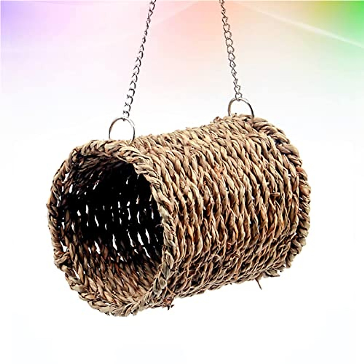 2pcs Parakeet Chinchilla Tube Hedgehog Tent Small Snuggle Guinea Hanging Straw Nest Rat Hammock Toy Seagrass Cockatiel Hamster Pig Squirrel Tunnel for Pet Bird Use Tunnels Woven