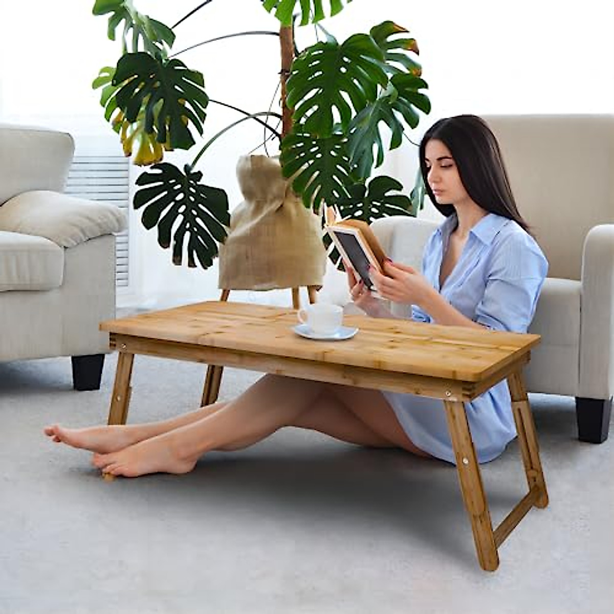koyasiry Bamboo Coffee Table Foldable Japanese Coffee Table 33.5x17.7in Low Floor Desk for Adults Folding Coffee Table Floor Table for Sitting on The Floor