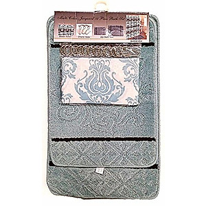 Qutain Linen Beckham Brown & Blue 15-Piece Bathroom Set: 2-Rugs/mats, 1-Shower Curtain, 12-Chrome Hooks