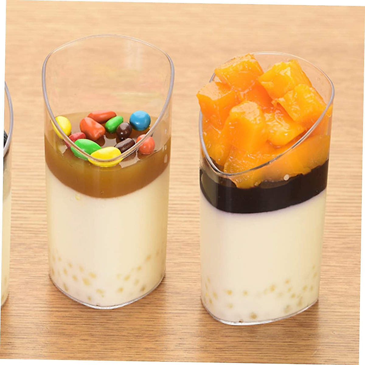 NOLITOY Dessert Cups 10pcs Cheesecake Cups Dessert Cup Plastic Parfait Mousse Cup Wood Bran Mini Mousse Cups Transparent Dessert Cup Bevel Dessert Pots