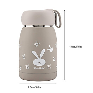 Stainless Steel Water Bottle, Cute Rabbit Pattern Vacuum Cup Mug Thermos Cup Water Bottle Leak Proof Sport Tumbler Cup Hot and Cold Water Bottle for Women Girls Kids Gift(Coffee)