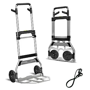 Teprovo Folding Hand Truck Dolly Cart,340LB Capacity Portable Aluminum Dolly Cart with Telescoping Handle and 7 Inch Rubber Wheels for Moving,Shopping,Travel,Office Use