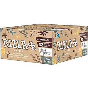 5 X RIZLA Natura Combi Pack - (32 King Size Super Slim Leaves + Unbleached Paper Tips)