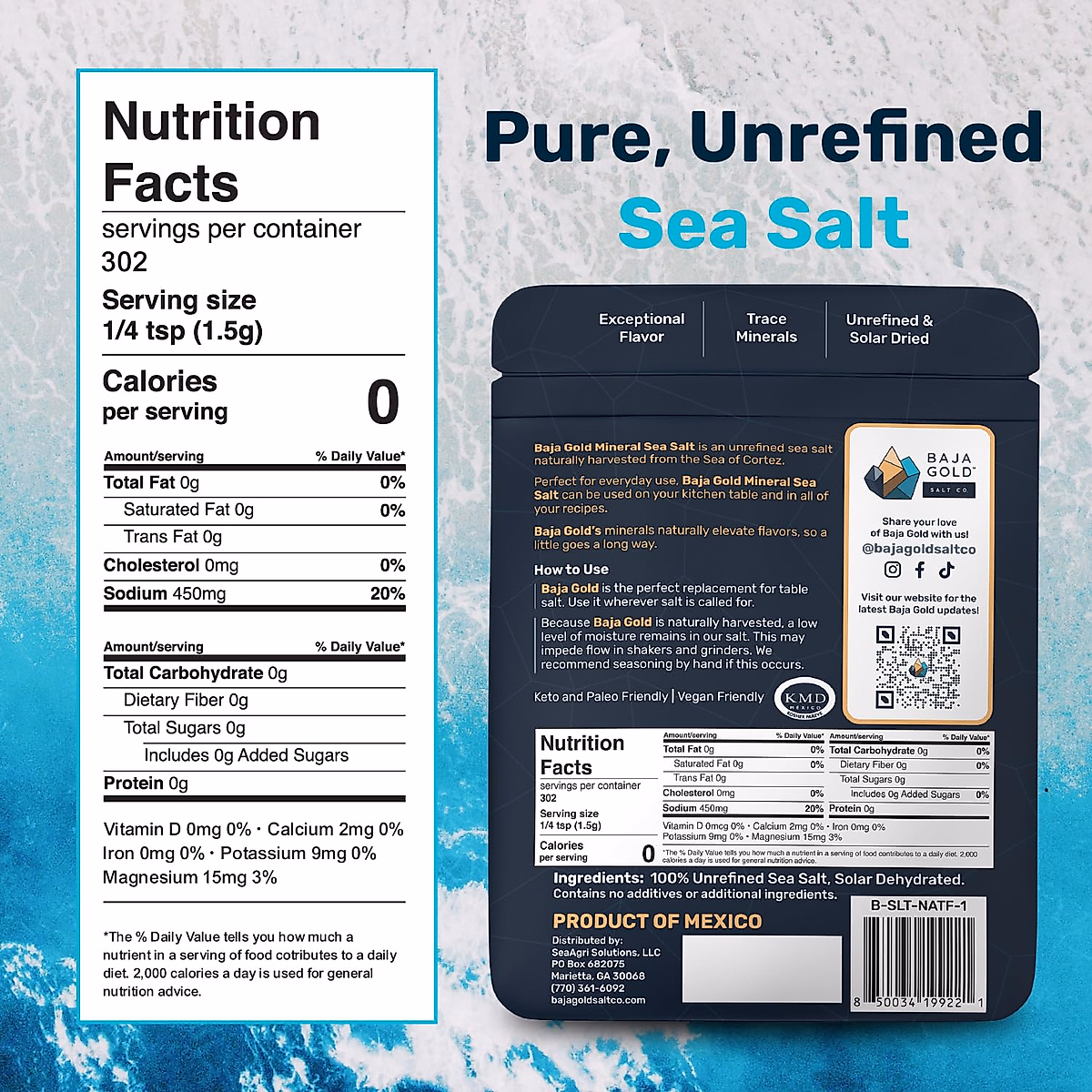 Baja Gold Mineral Sea Salt - Organic Natural Grain Salt for Cooking & Baking | Authentic Baja Salt | Ideal for All Culinary Creations | 1 lb. Resealable Bag, 300+ Servings