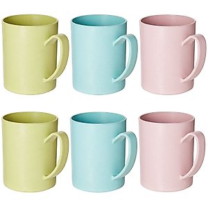 Okuna Outpost 6 Pack Unbreakable Wheat Straw Cups for Coffee, Tea, Milk, Juice, 3 Colors, Light Blue, Green, and Pink, Reusable Mugs, Dishwasher and Microwave-Safe (13.8 Ounces)