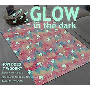 QH Rainbow Unicorn Pattern Glow in The Dark Area Rug Area Rug for Living Room Bedroom Playing Room 5'x6'