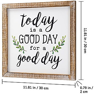SANY DAYO HOME Today is A Good Day to Have A Good Day Inspirational Sayings Wall Decor Signs 12 x 12 inch Rustic Wood Framed Modern Farmhouse Wall Hanging Art (with Leaves)