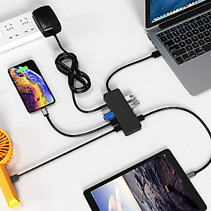 7 Port USB 3.0 Hub, ICZI USB Hub Powered USB Splitter USB 3.0 Hub with Power Adapter for Mac Windows and Other Laptops - Black
