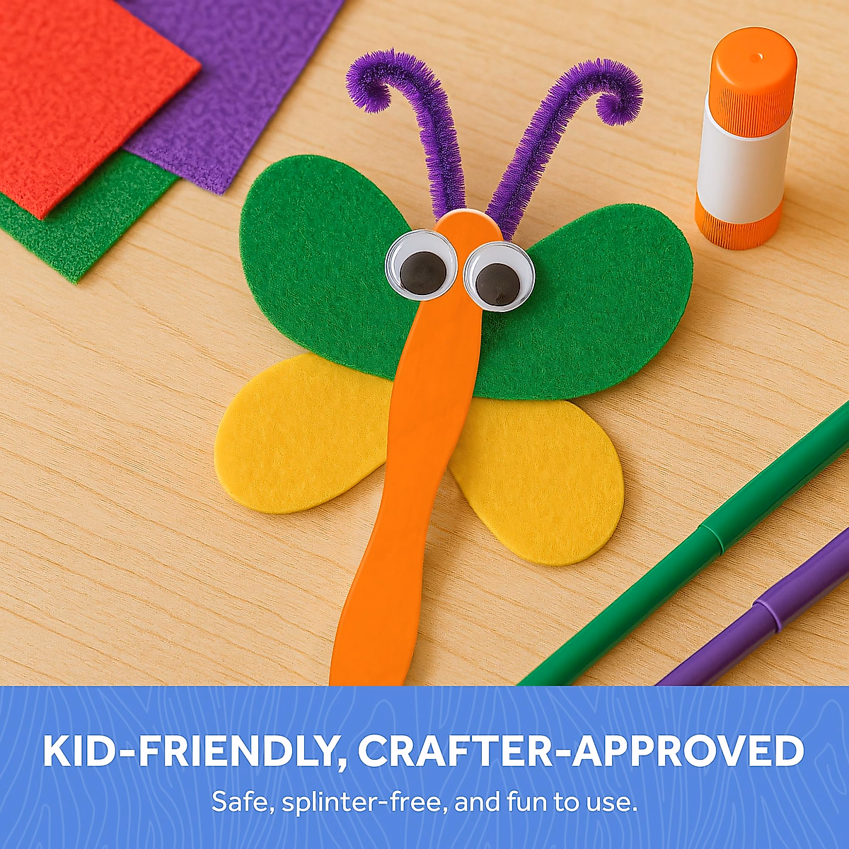 Wooden 8" Fan Handles, Wedding Programs, or Paint Mixing, Pack 100, Jumbo Craft Popsicle Sticks for Auction Bid Paddles, Wooden Wavy Flat Stems for Any DIY Crafting Supplies Kit, by Woodpeckers