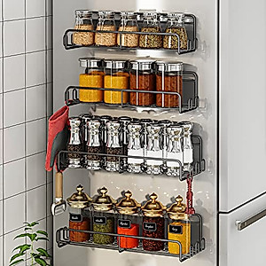 coobest Magnetic Spice Rack for Refrigerator, 4 Pack Magnetic Spice Rack Organizer with Super Strong Magnetic, Metal Kitchen Organization, Spice and Seasoning Organizer, Kitchen Gadgets, Black