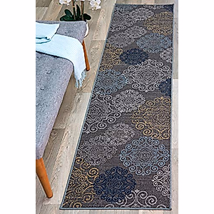 Rugshop Modern Floral Swirl Design Non-Slip (Non-Skid) Area Rug Runner 2' X 7' (22" X 84") Gray