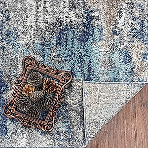 LUXE WEAVERS Euston Collection 7679 Dark Blue-Light Blue 8x10 Modern Abstract Area Rug