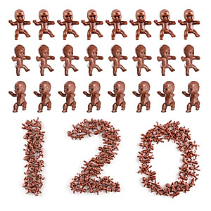 120 Mini Plastic Babies, Tiny Plastic Babies Figurines Small Baby King Cake Babies for Baby Shower, Ice Cube My Water Broke Games, Party Decorations, Brown-Colored