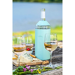 Vinglacé Wine Bottle Chiller- Portable Champagne Insulator- Stainless Steel Wine Cooler Sleeve, Sea Glass